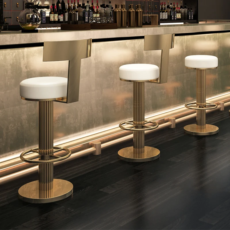 Solid wood & iron bar counter stool with footrest, without backrest ...