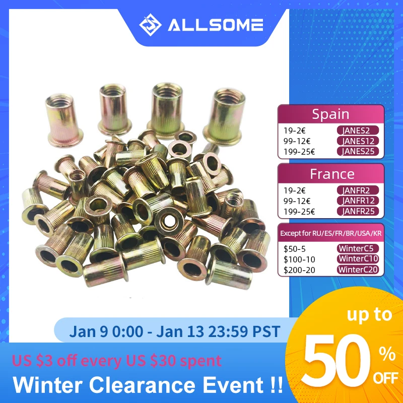 Allsome 300pcs Rivet Nut Metric Aluminum Alloy Nuts Insert Riveting M3 ...