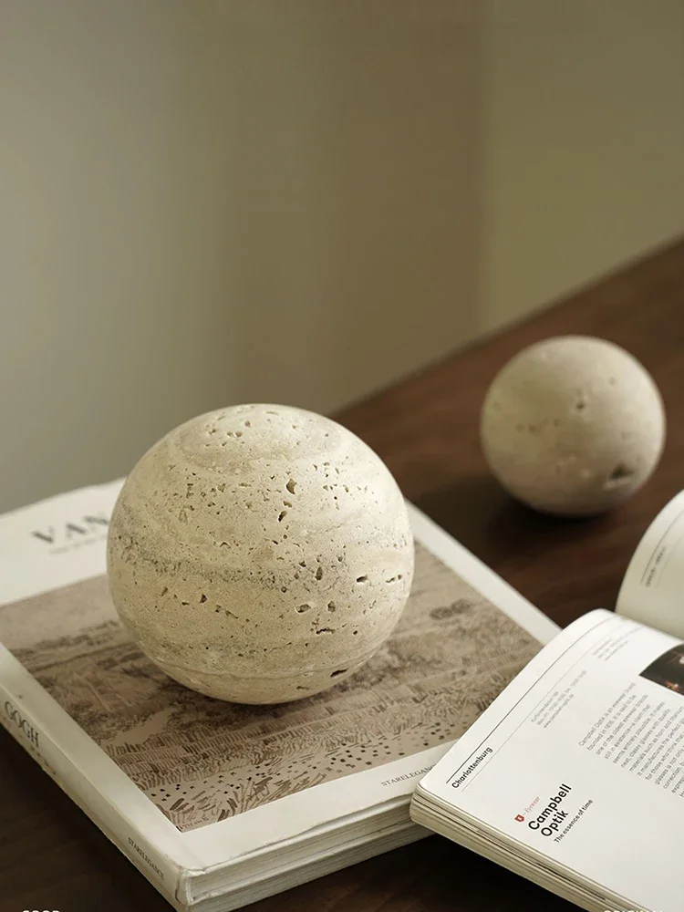 Natural Marble Stone Ball Decor for Table and Shelf Vintage Travertine ...