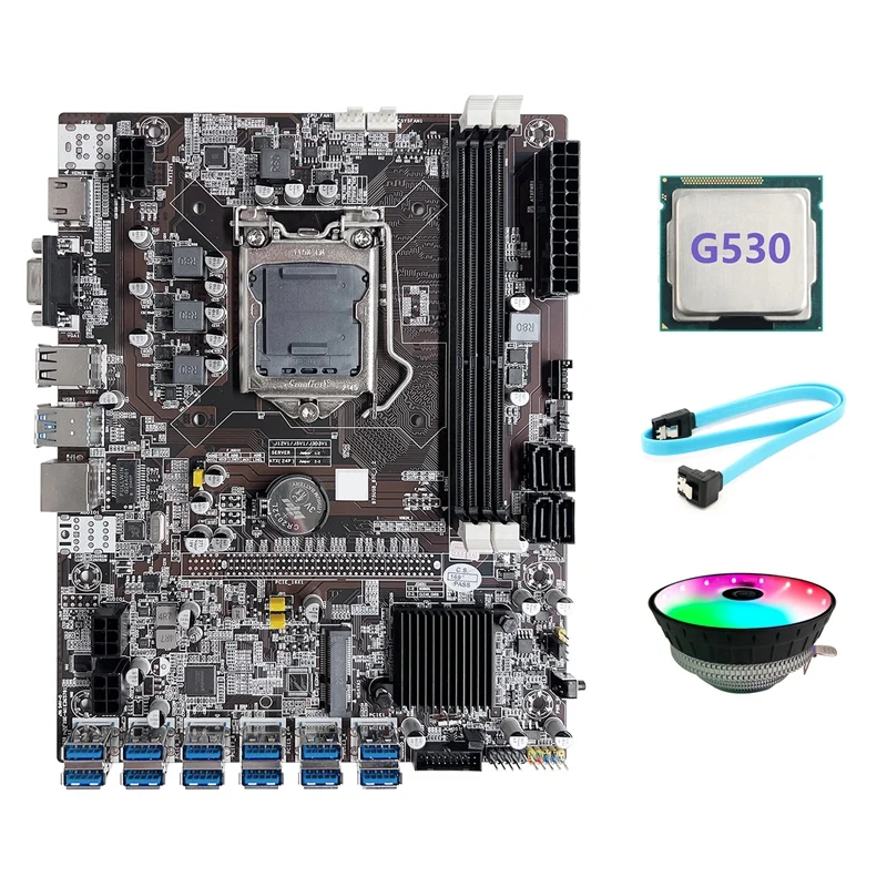 B75 Eth Mining Motherboard 12 Pcie To Usb Lga1155 With G530 Cpu+sata ...