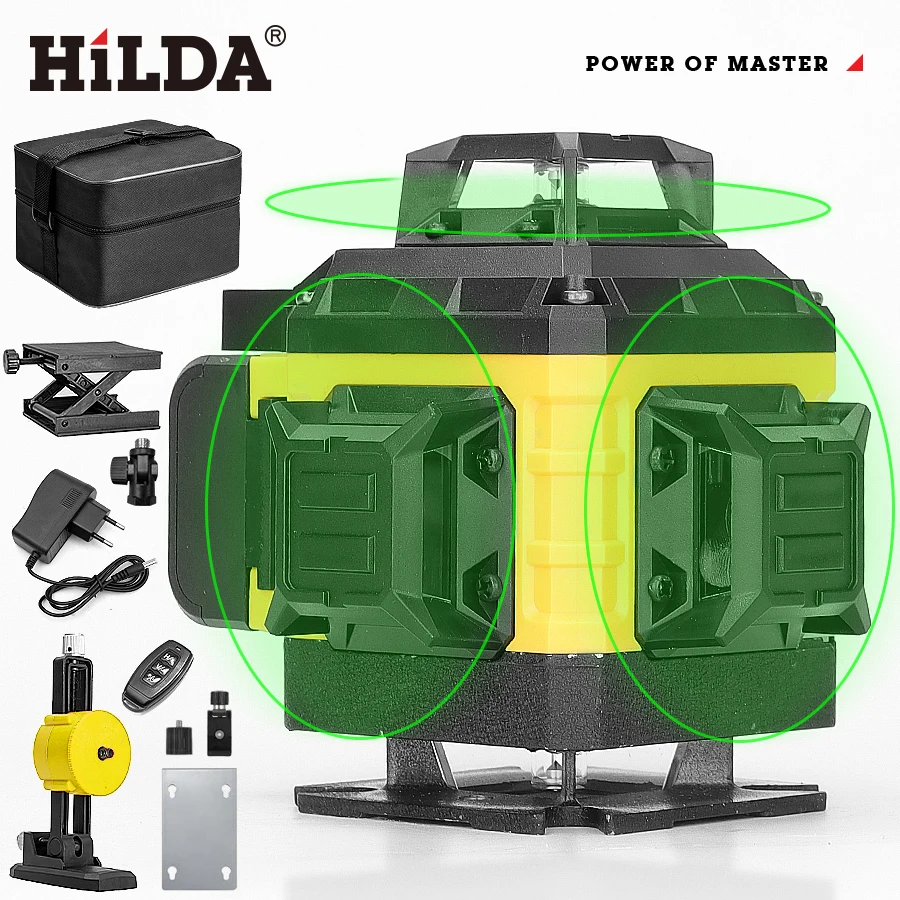 HILDA 16 Lines 4D Laser Level 360 Automatic Leveling Green Cross Line ...