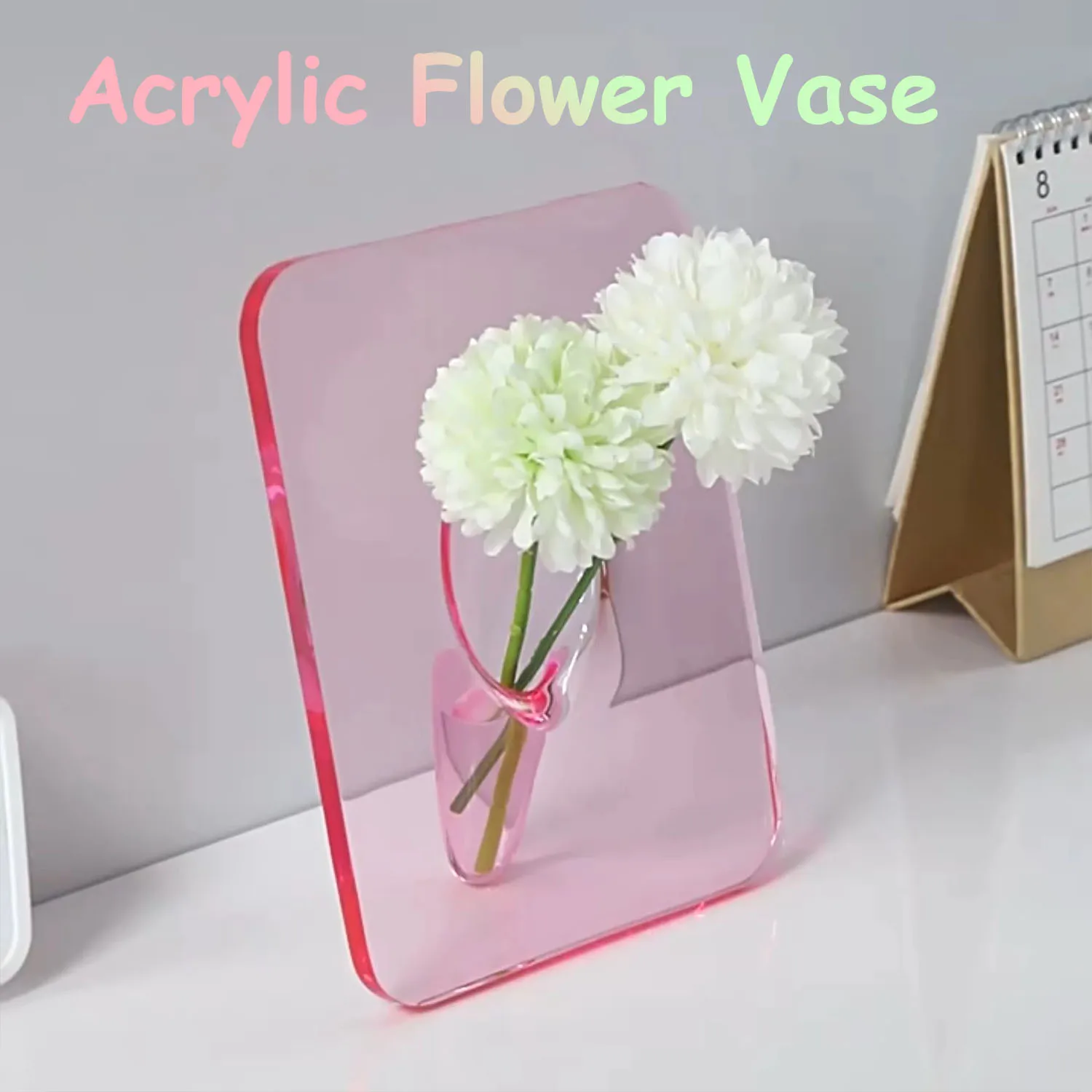 Tabletop-Photo-Frame-Vase-Transparent-Pink-Clear-Acrylic-Vase ...