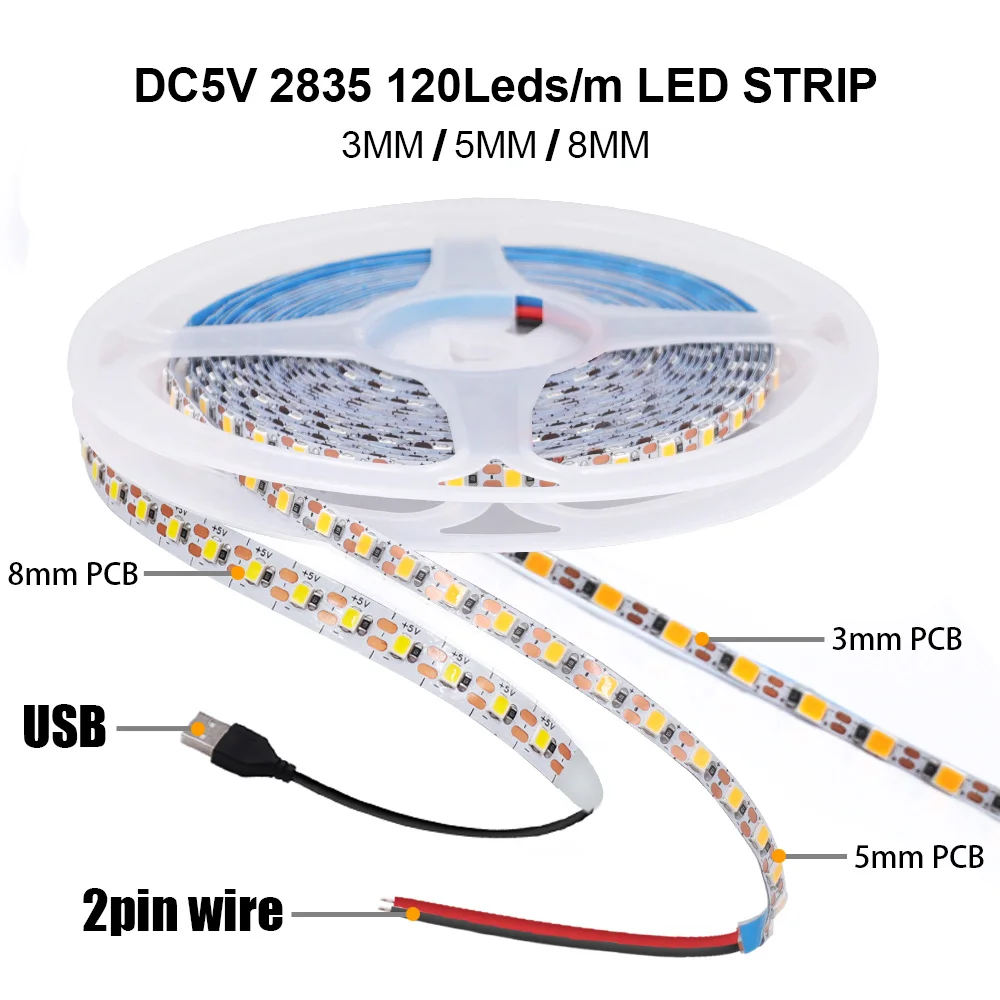 Tira-de-luces-LED-PCB-de-3mm-y-5mm-5V-2835-1-corte-LED-ultrafina ...