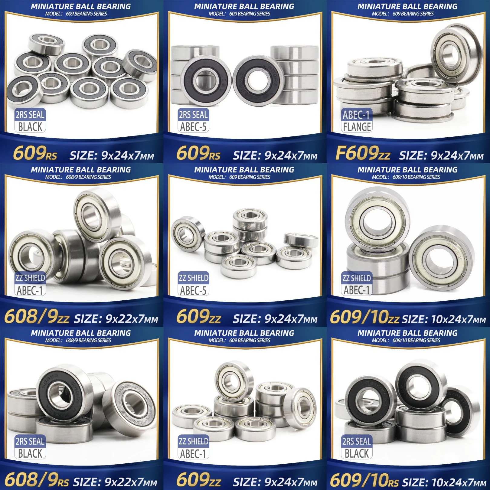 FUSHI 609 ZZ Bearing 9x24x7 mm 10Pcs 609ZZ RS 2RS Flange Handpiece ...