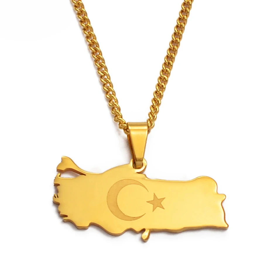 Anniyo Turkey Map Flag Gold Color / Silver Color Pendant Necklace For ...