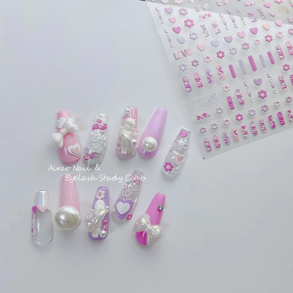 Cute Pink Love Heart Flower Band-Aid High Quality Nail Art Stickers ...