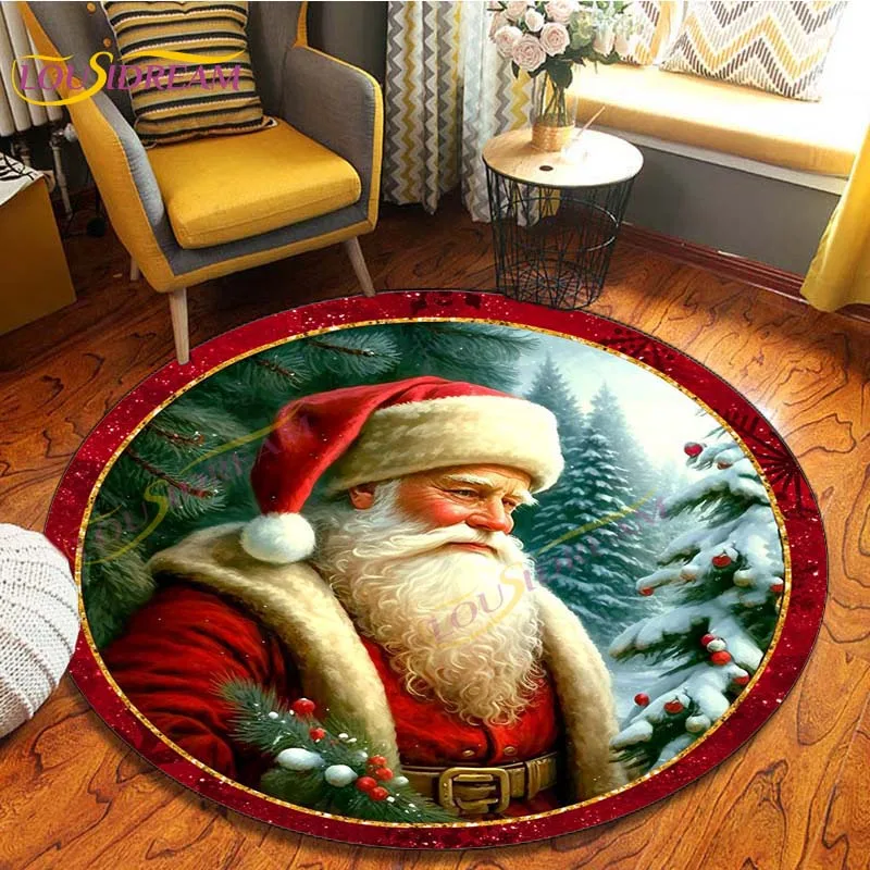 Vintage-Christmas-Santa-Claus-Round-Rug-Popular-Rug-Snowman-Carpets-for ...