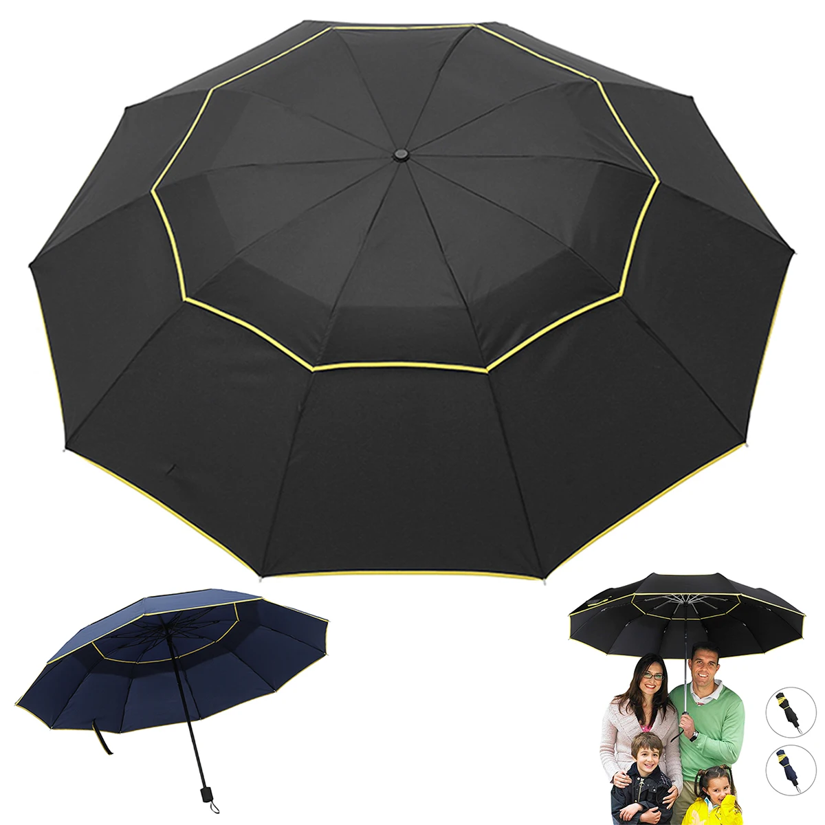 Folding Umbrella Large 10 Ribs Double Layer Manual Open Sun Rain ...