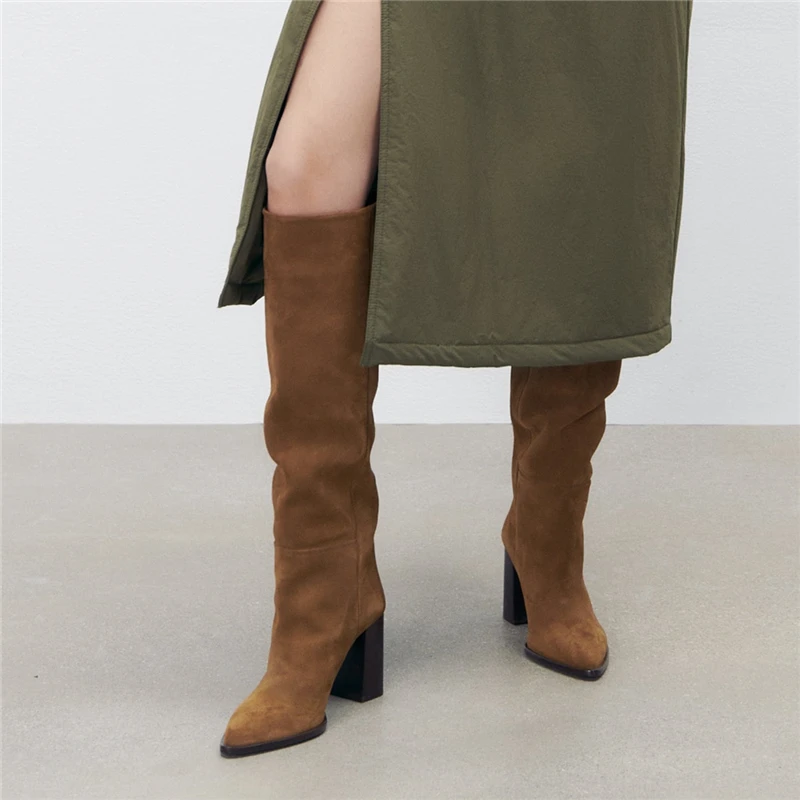 MORAZORA Botas hasta la rodilla de cuero de vaca nobuk para mujer ...