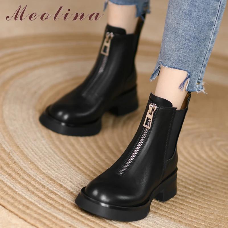 Meotina-Women-Shoes-Genuine-Leather-Ankle-Boots-Platform-Thick-Heel ...