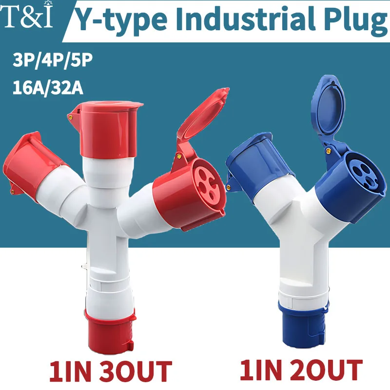 Industrial Y-Plug Socket: Waterproof 3-Way Branch Connector for 3 4 5 Pin 16A 32A Wiring with ...
