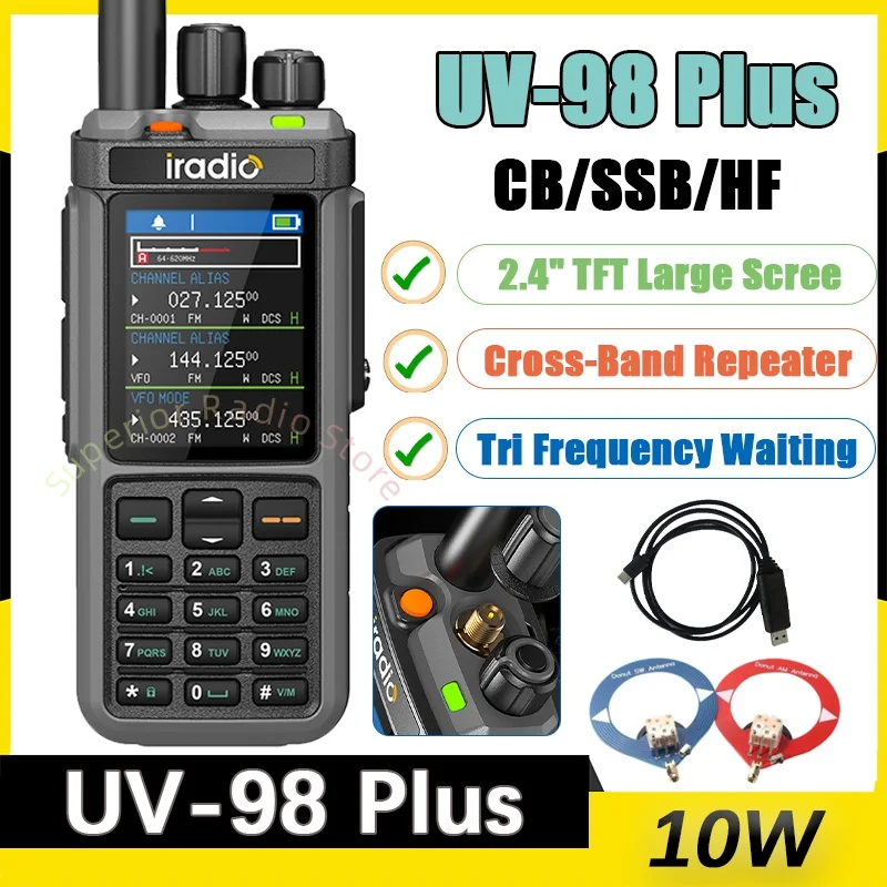 Iradio UV-98 Plus Walkie Talkie 10W Cross Band Repeater USB LSB CW CB ...