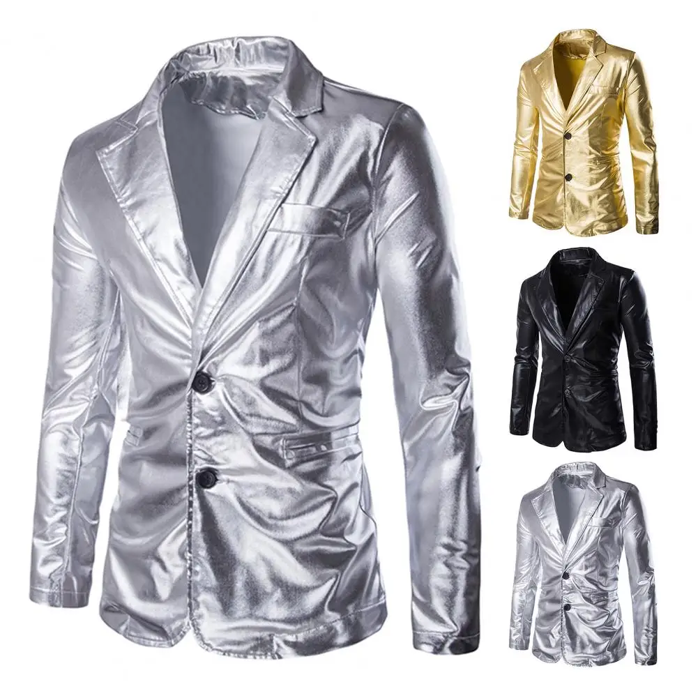 Traje-ajustado-para-hombre-Chaqueta-brillante-de-color-s-lido-dorado ...