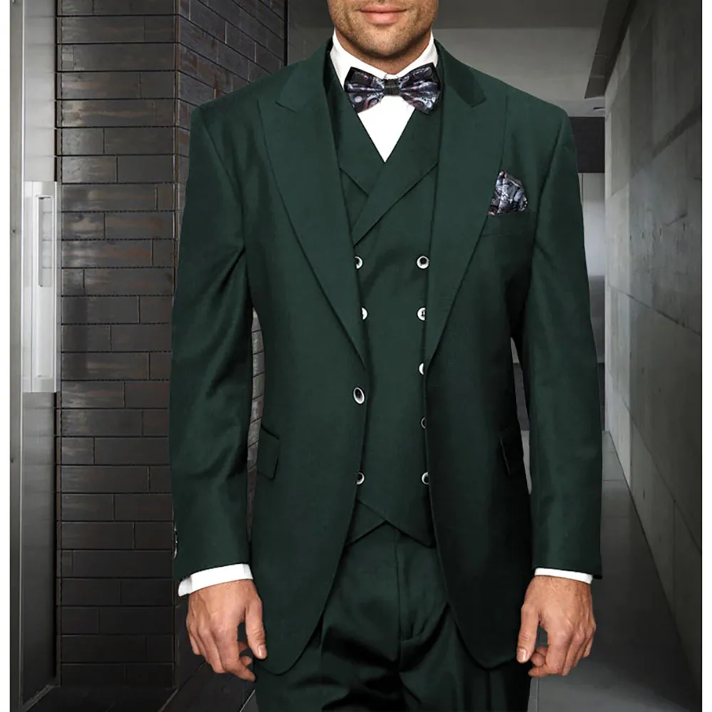 Formal-Green-Men-Suits-Regular-Length-One-Button-Peak-Lapel-Blazer-Slim ...