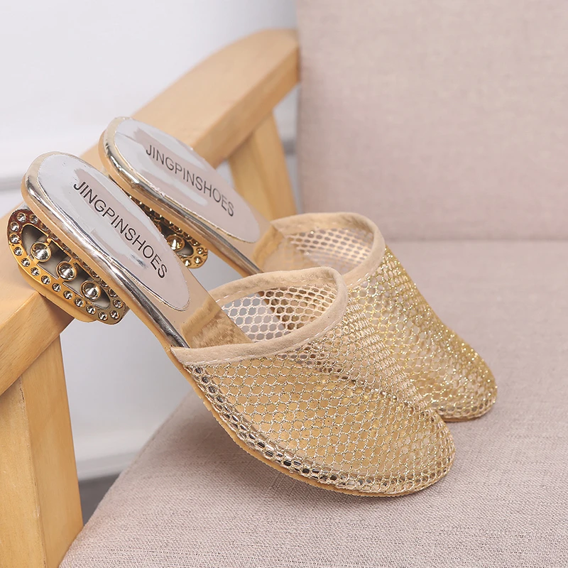 Gold-Large-sized-Slippers-Summer-Mesh-Slippers-Fashion-Luxury-Sandals ...
