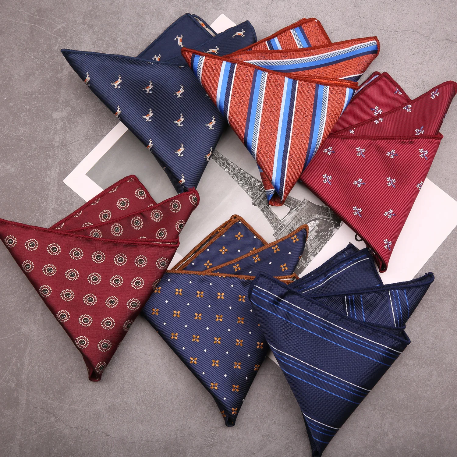 23cm Men's Suit Pocket Square Polyester Navy Blue Striped Handkerchief ...