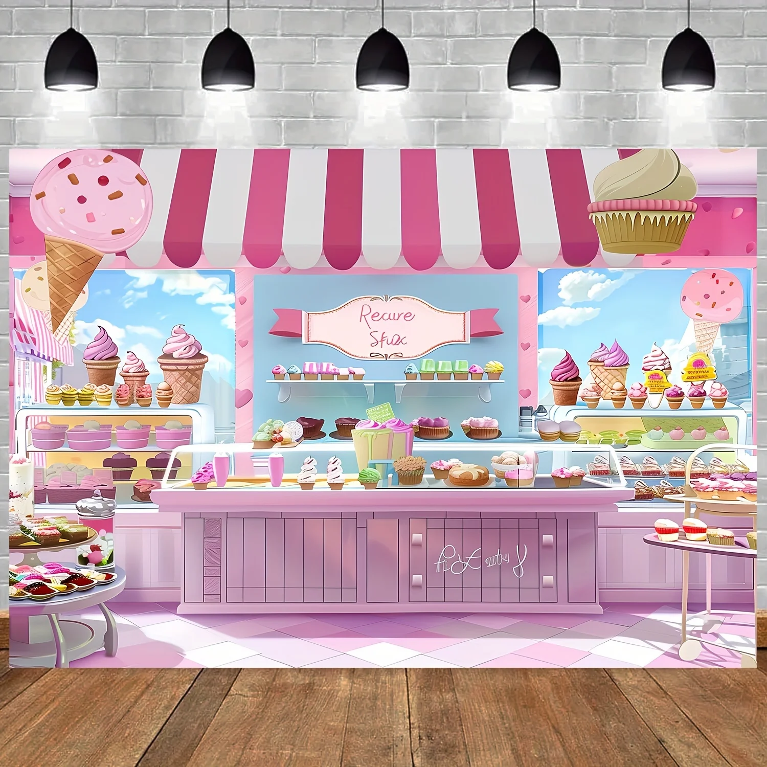 Ice cream shop background, summer pink sweet candy princess girl shower ...