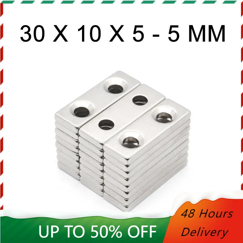 2-5-8-Pcs-30x10x5-5-Neodymium-Magnets-Countersunk-Hole-Square-Rare ...