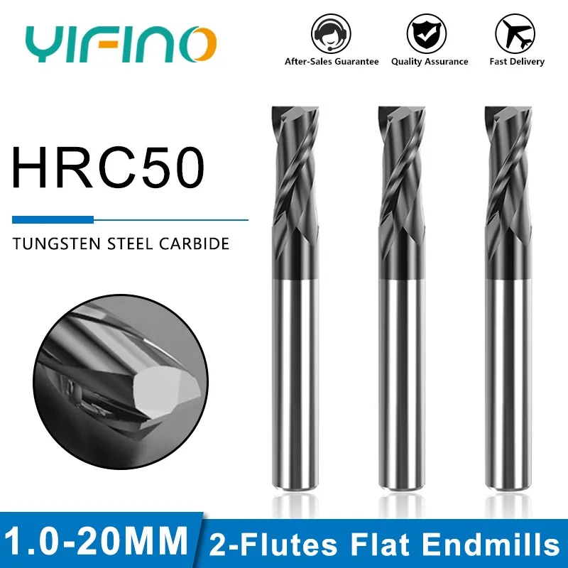 YIFINO-HRC50-2-Flute-Milling-Cutter-Tungsten-Steel-Carbide-Nano-Coating ...