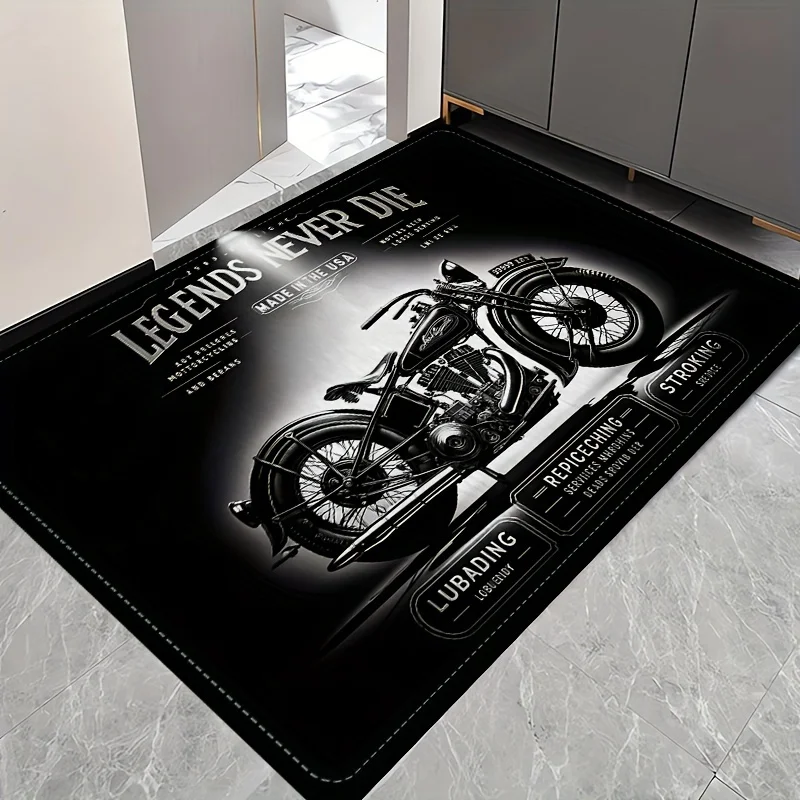 Vintage Motorcycle Design Doormat Durable Non Slip Entrance Rug Perfect ...