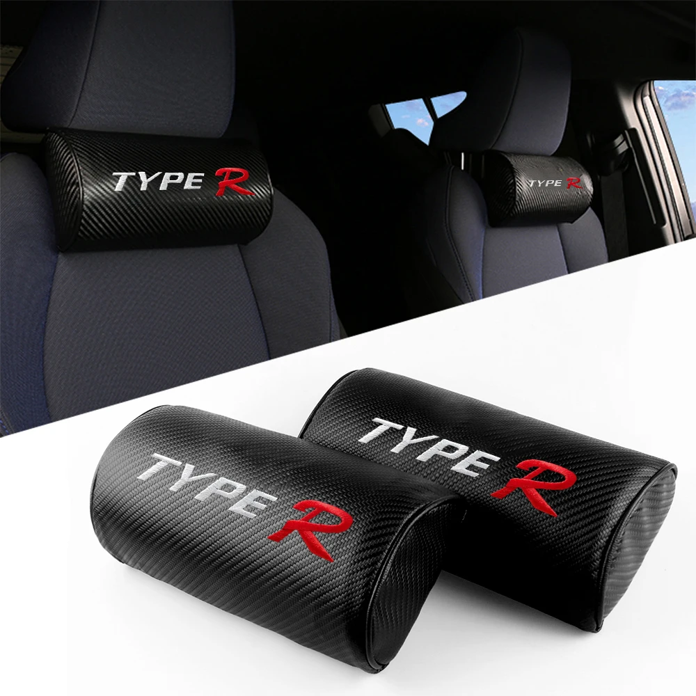 2pcs-Carbon-Fiber-Leather-Type-R-Emblem-Car-Neck-Pillows-Neck-Rest ...