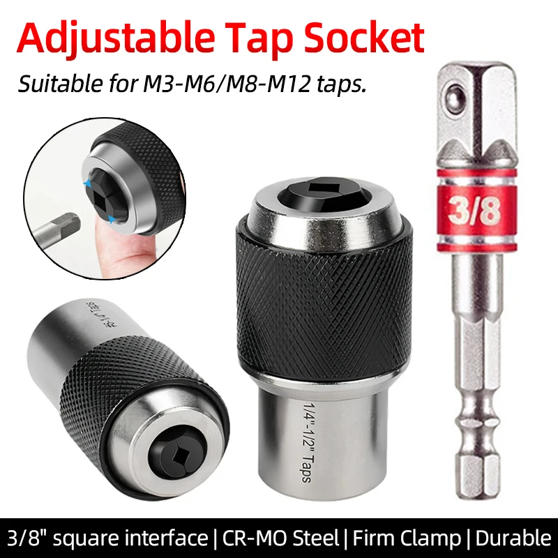 M3-M12 Screw Tap Socket 3/8” Square Drive Adjustable Jaws Extractor ...