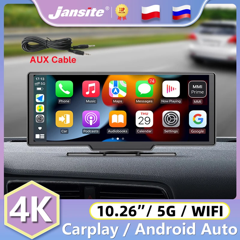 Jansite-10-26-Car-DVR-Dashcam-4K-Carplay-Android-Auto-1080P-Rear-Camera ...