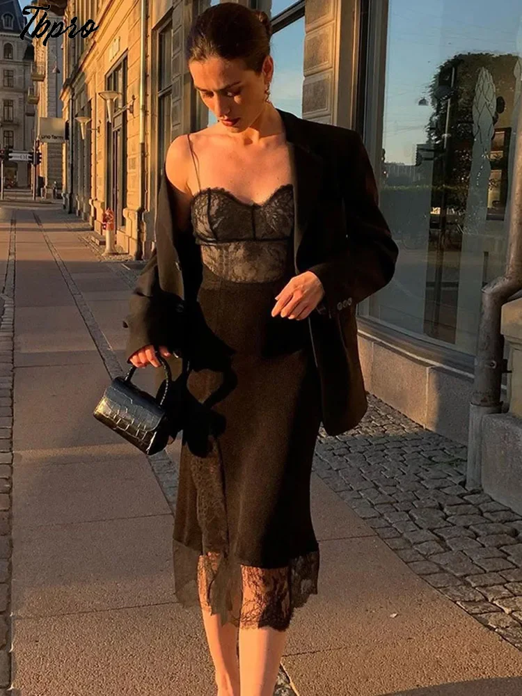 Bahar-seksi-dantel-bask-Patchwork-Midi-elbise-kad-nlar-Chic-kolsuz-Backless-Sling-Vestido-2024 ...