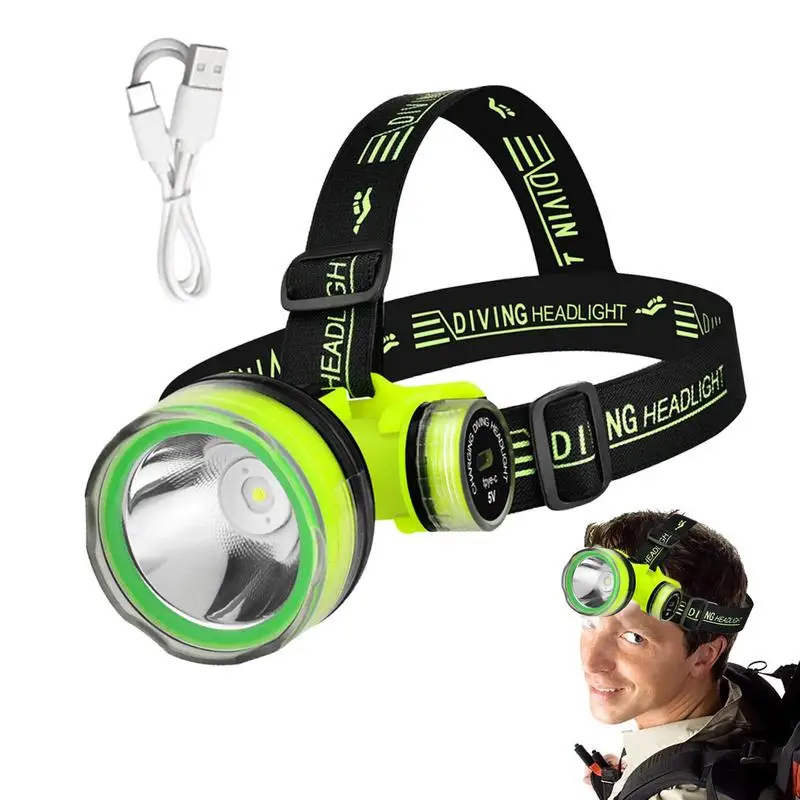 Portable-Rechargeable-Diving-Headlight-350m-Underwater-2-Light-Modes ...