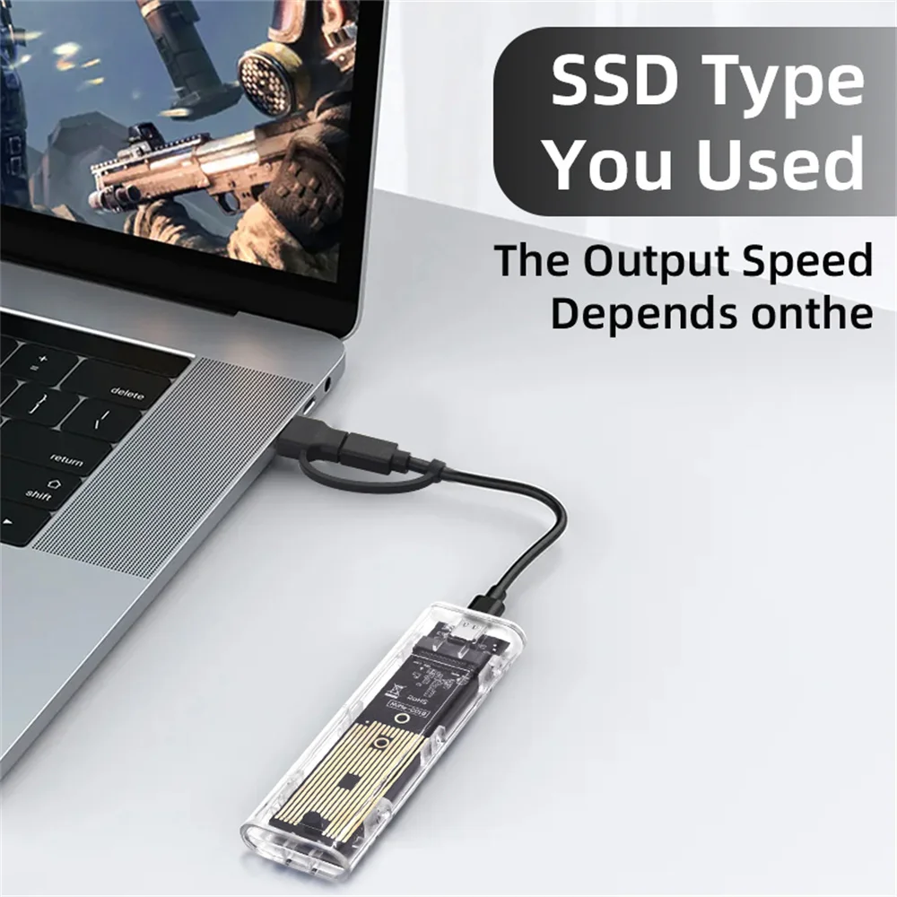 M-2-NVME-PCIe-NGFF-SATA-Dual-Protocol-SSD-Case-Clear-USB-Type-C-10Gbps ...