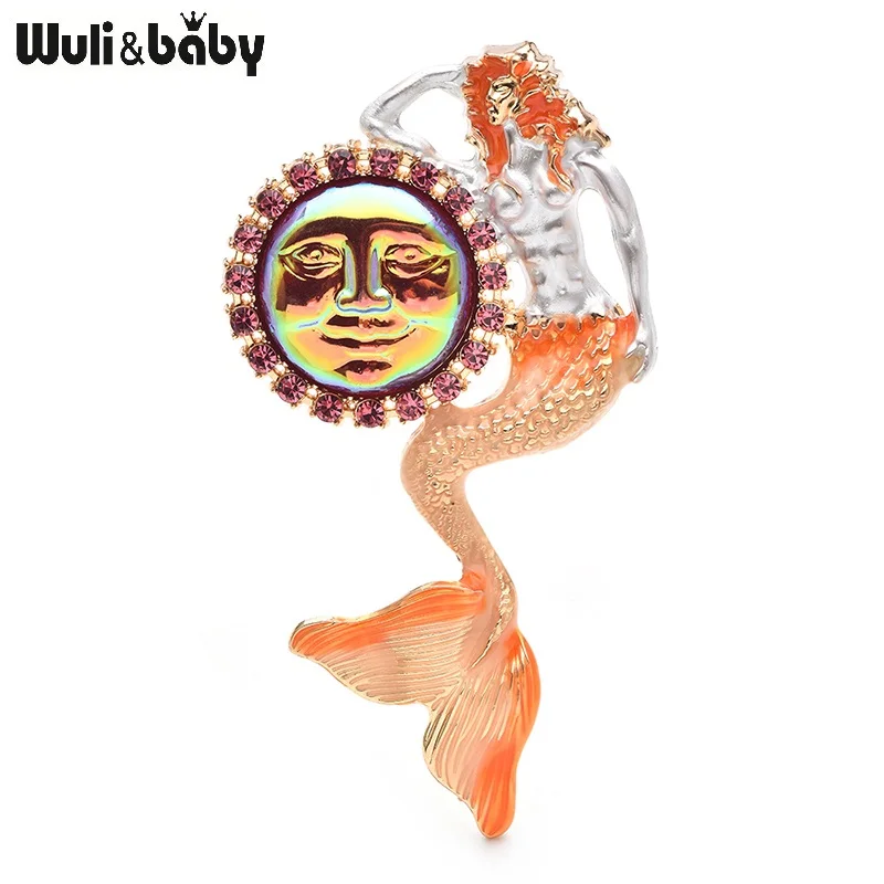 Wuli-baby-Smile-Face-Mermaid-Brooches-For-Women-Beautiful-Sun-And-Fish ...