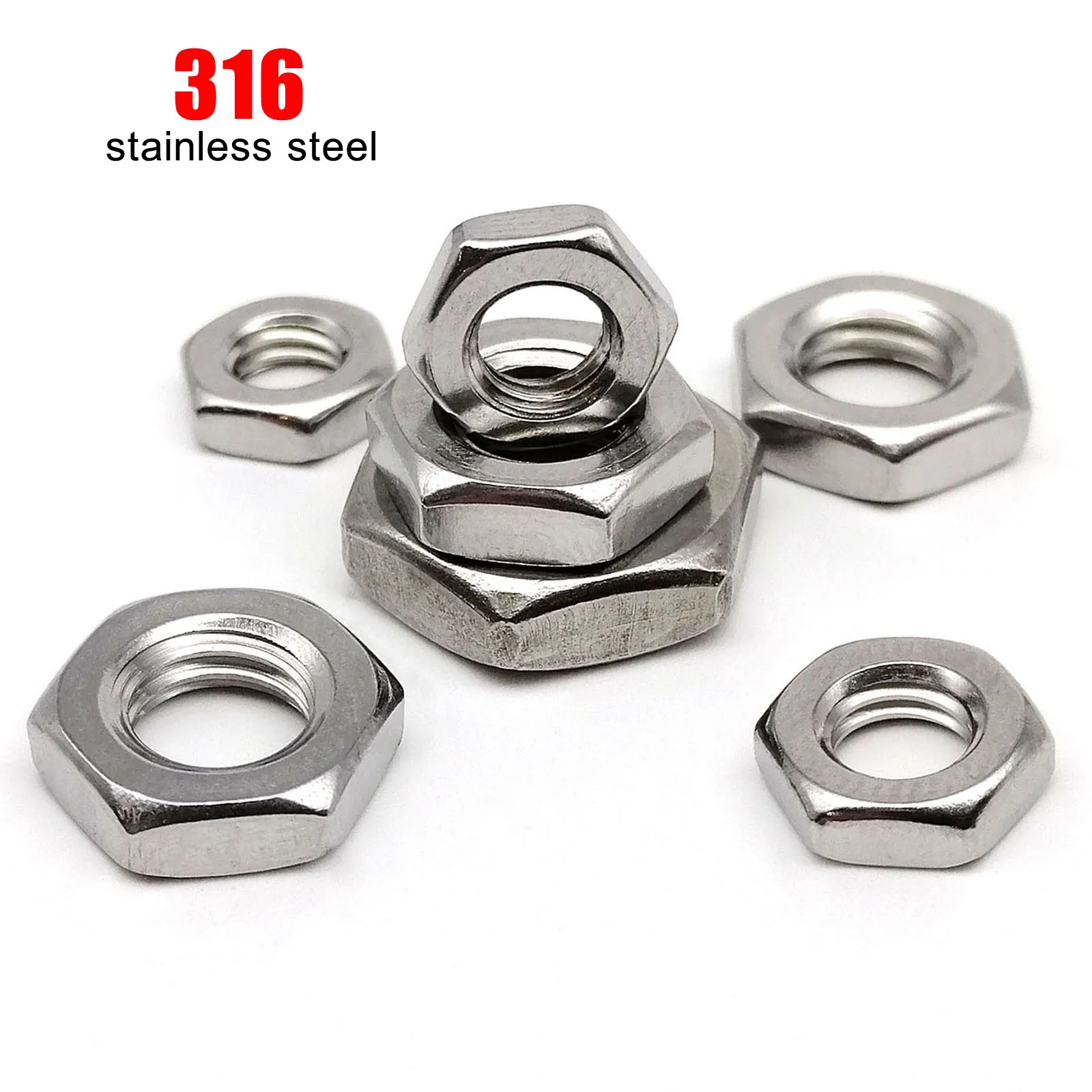 5/10/50pcs M3 M4 M5 M6 M8 M10 M12 M16 DIN439 Metric Threaded 316 A4-70 ...