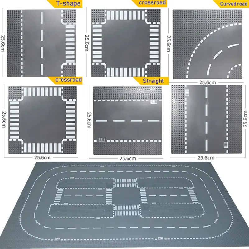 City Road Street Baseplate Straight Crossroad Curve T-Junction Building ...