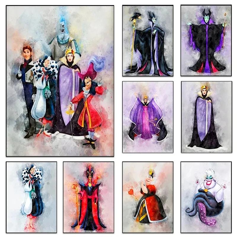 Disney-Villains-Watercolor-Poster-Prints-For-Kids-Bedroom-Maleficent ...