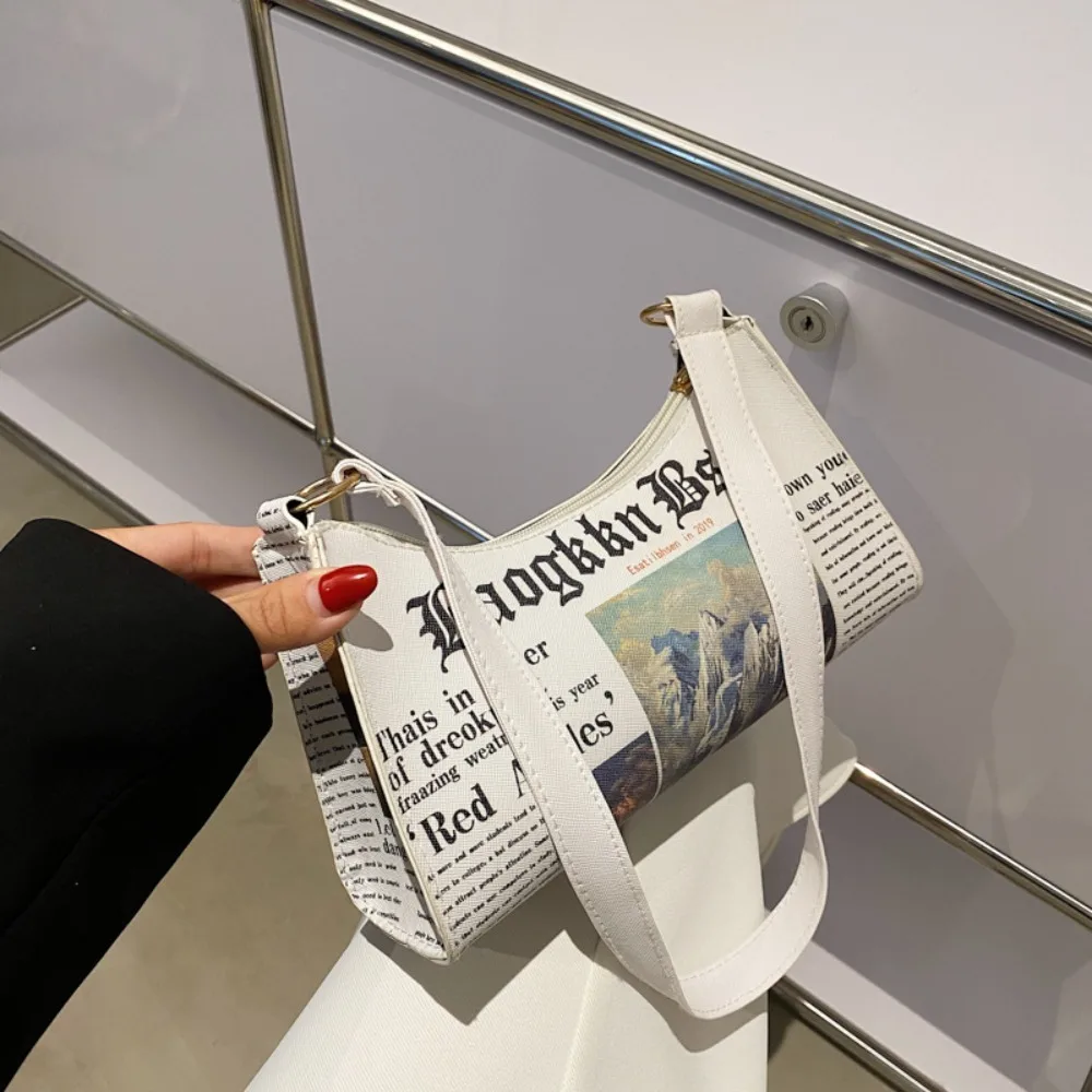 Fashion-PU-Newspaper-Letter-Printing-Bag-Buckle-Large-Capacity-PU ...