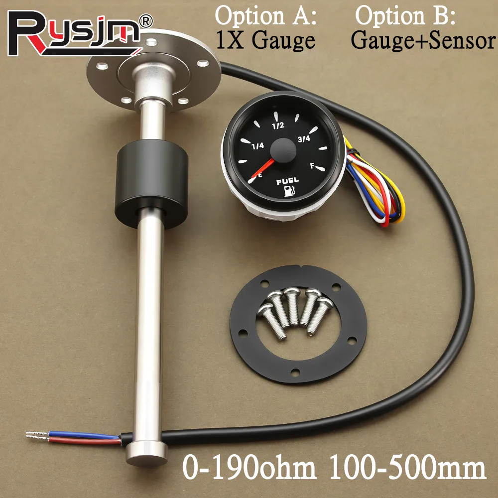 7 Colors LED 52mm Fuel Level Gauge Meter 0-190 ohm Fit Stainless Steel ...