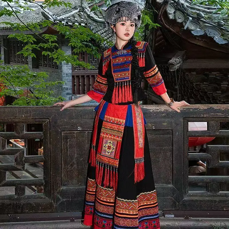 Chinese National Style Costume Men Women Ethnic Miao Folk Dance Dress ...