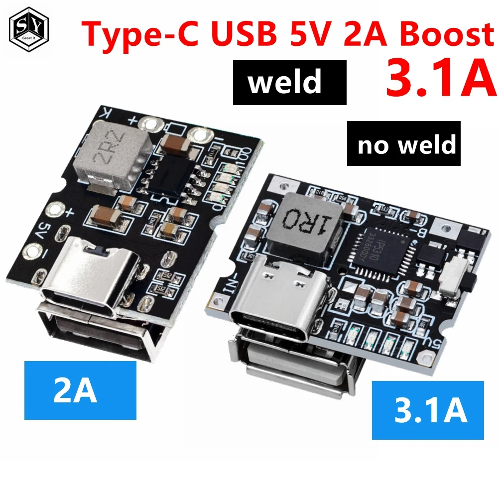 Type-C USB 5V 2A 3.1A Boost Step-Up Power Module Lithium Battery Charging Protection Board LED ...