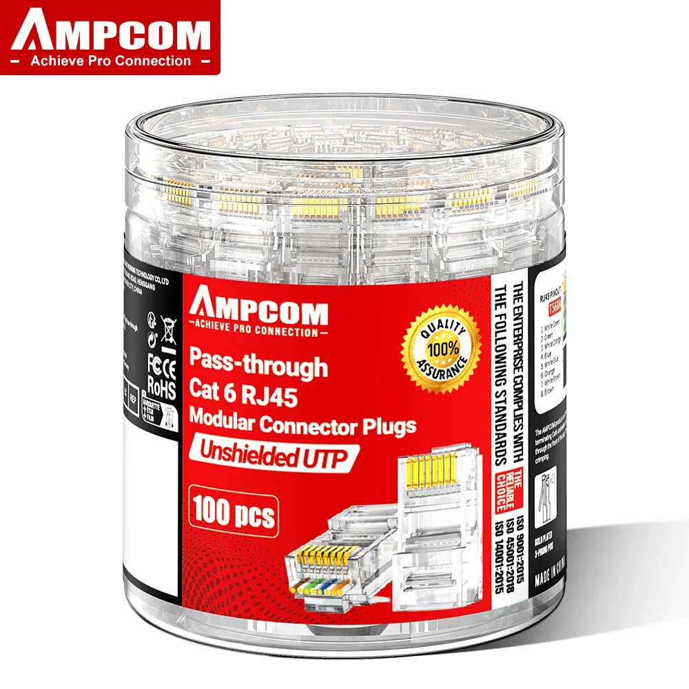 AMPCOM RJ45 Modular Plug Pass-Thru Konektor CAT6 untuk Kabel 23-26 AWG ...