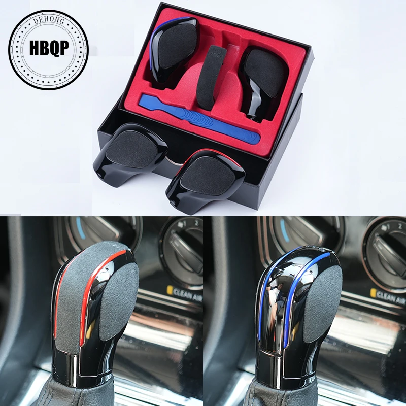 Dsg Gear Shift Knob Chrome With Leather Blue & Red Side Cover For Vw ...