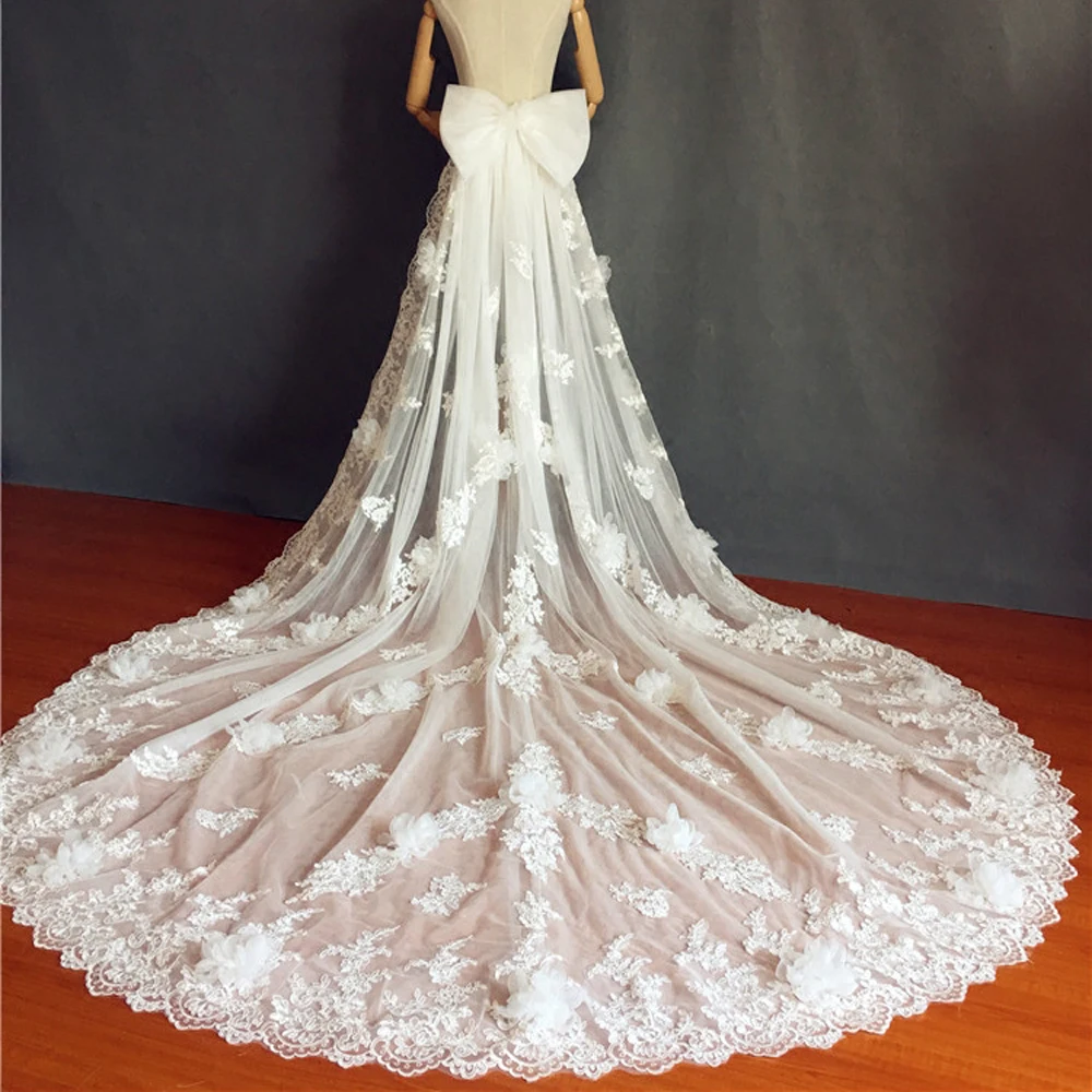 Appliques Wedding Party Dress Train 3D Flowers With Bow Seperate ...