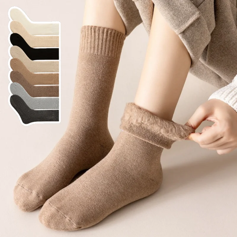 1 3 Pairs Cashmere Blend Socks Women Thermal Mid-Crew Plush Terry Loop ...