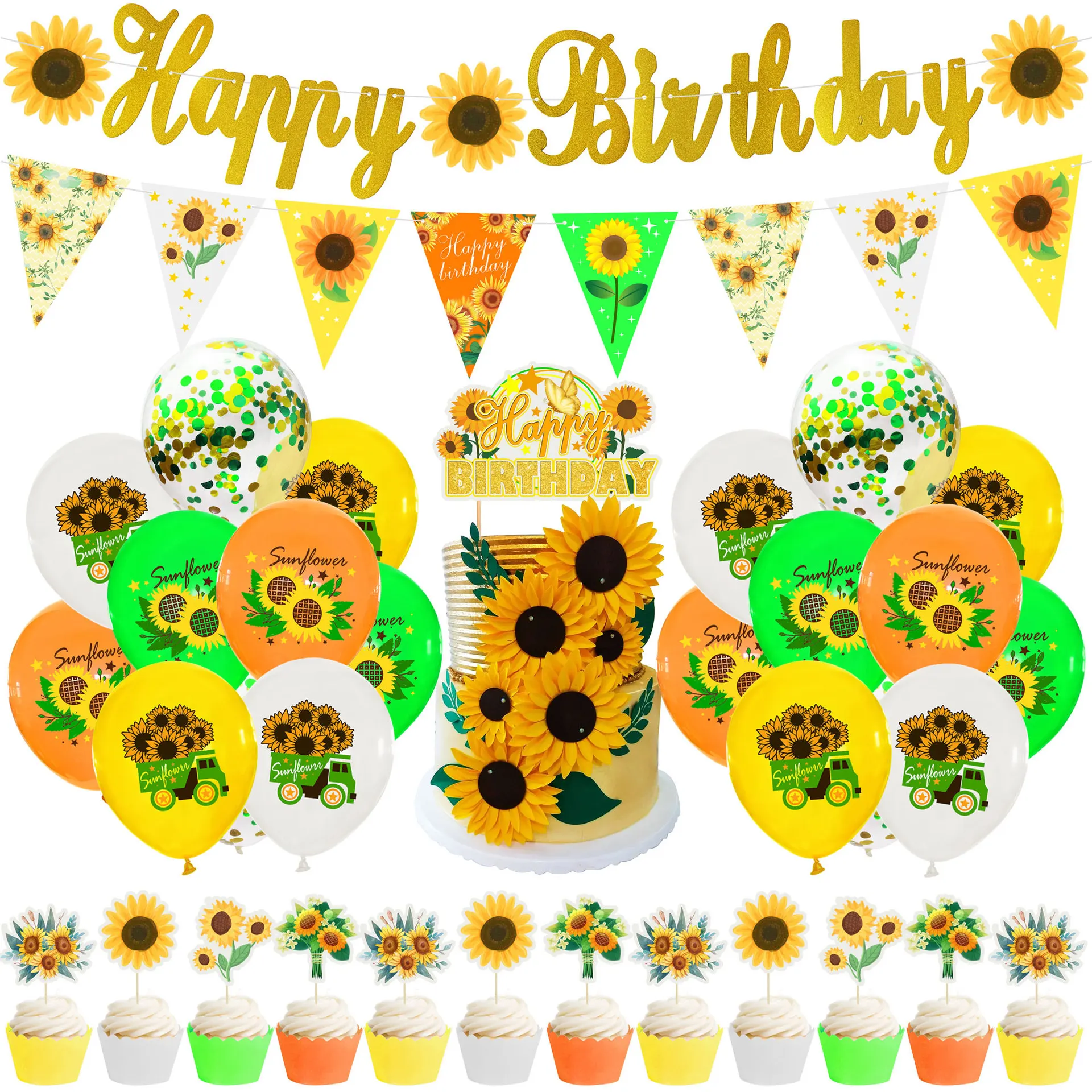 Sunflower-Birthday-Theme-Balloon-Flag-Set-Accessories-Sunflower-Print ...