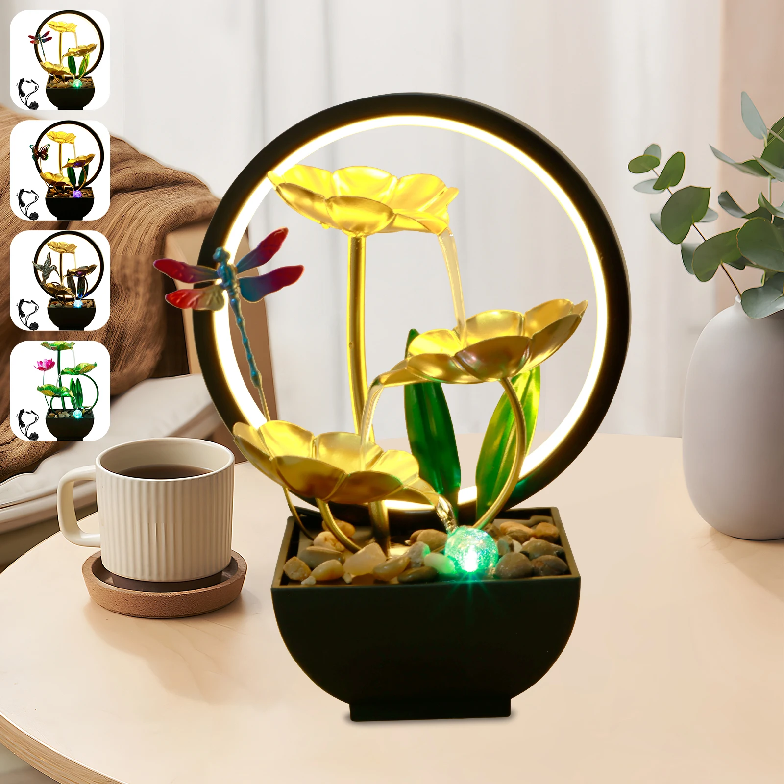 Tabletop-Water-Fountain-USB-Powered-Fountain-with-Natural-Rocks-and-LED ...