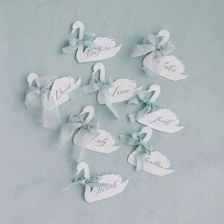 Custom Romantic Swan Name Card Place For Guest Personalized Name Logo ...