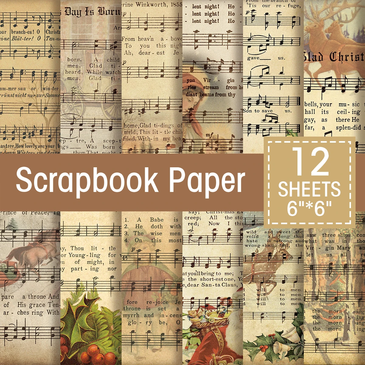 12Sheets-Set-Vintage-Christmas-Sheet-Music-Scrapbook-Paper-6x6Inch-DIY ...