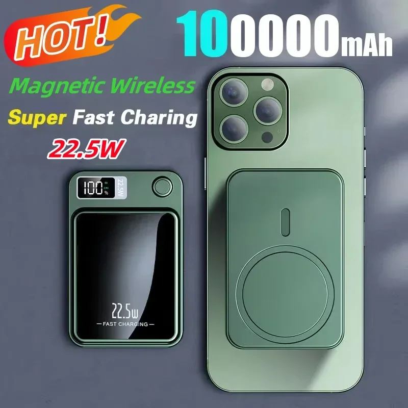 100000mAh Wireless Magnetic Power Bank 22.5W Fast Charging Portable ...