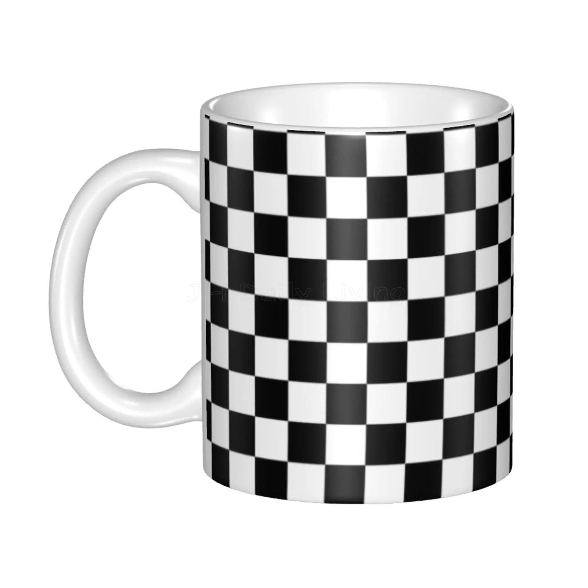 Black-and-White-Racing-Checkered-Pattern-Coffee-Cups-11oz-White-Ceramic ...