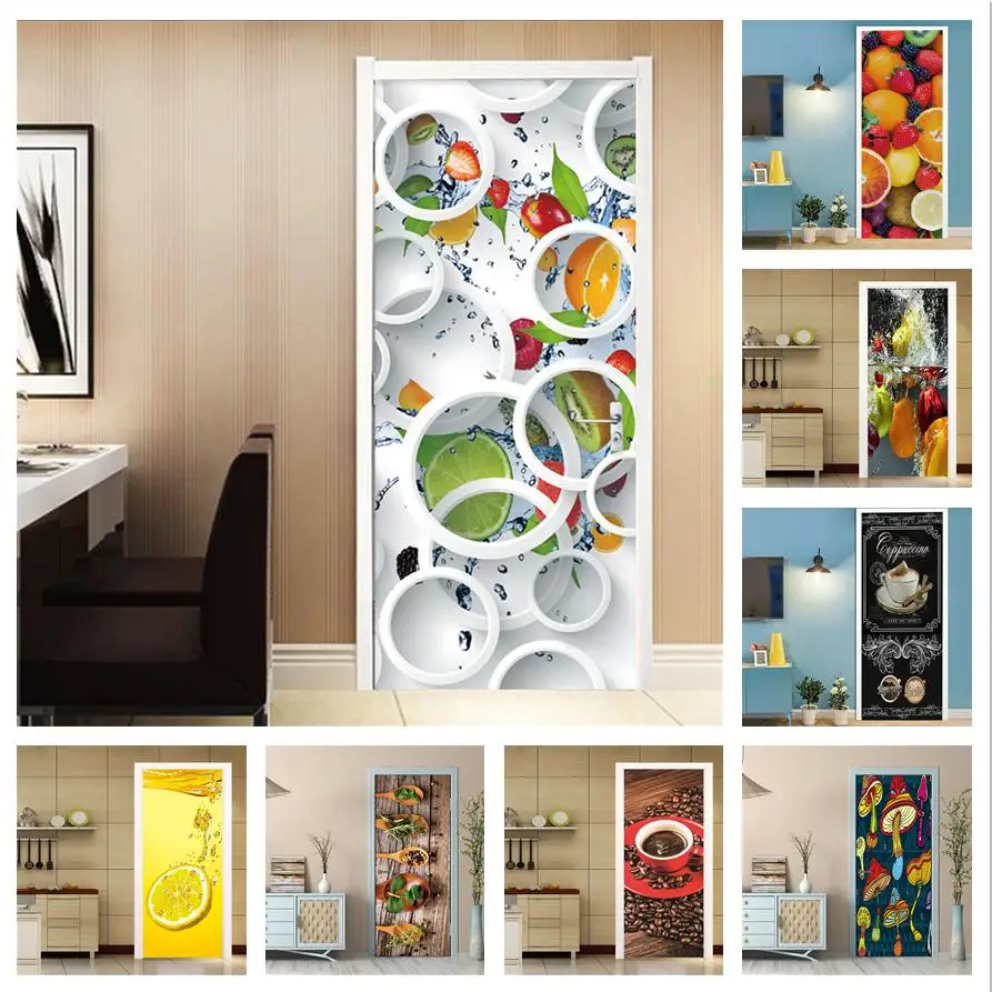 77x200cm-Custom-Kitchen-Decorative-Door-Stickers-Fruit-Food-Coffee ...