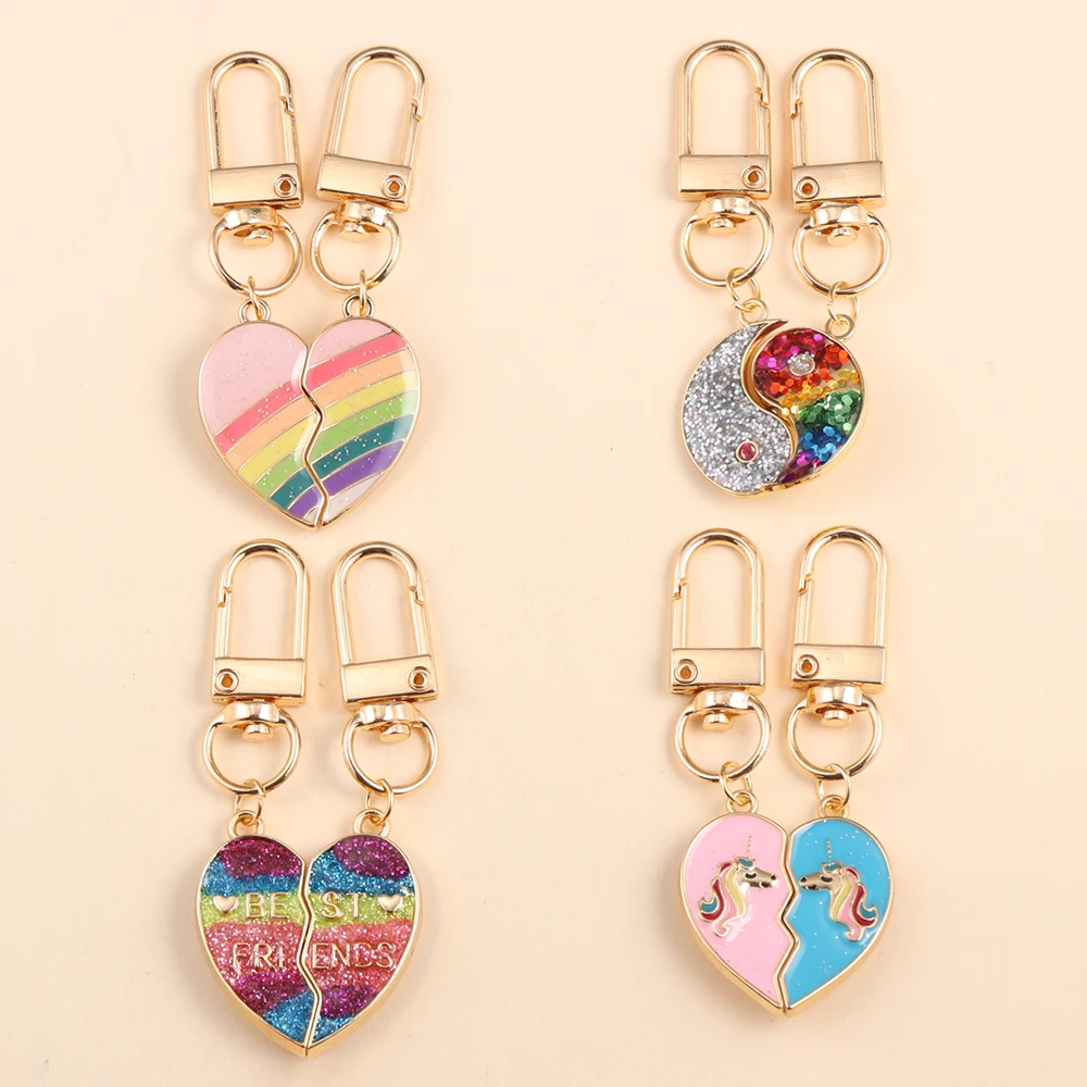 2Pcs/Set New Creative Design Heart Magnetic Keychain Gold Color Metal ...
